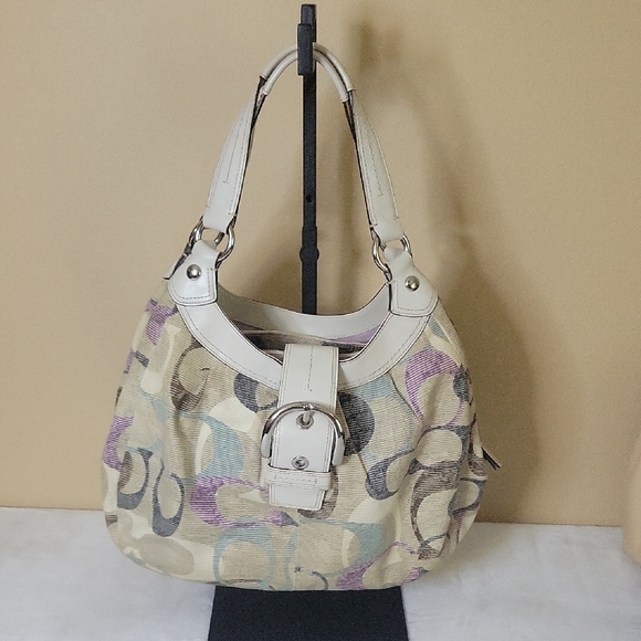 Coach | Bags | Coach Hamilton Cream And Purple Shoulder Bag With ...